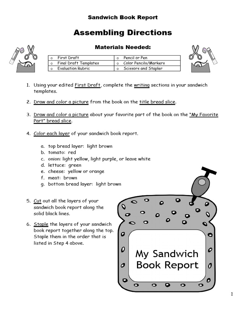Sandwich Book Report Template | PDF | Sandwich | Proofreading