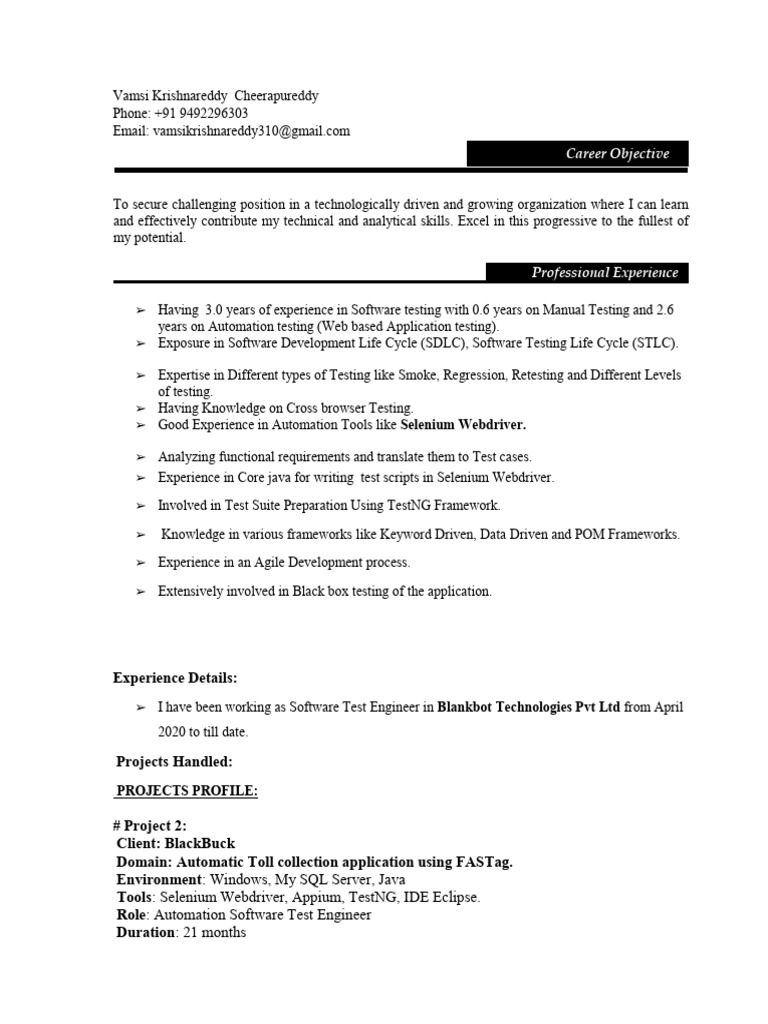 Vamsi Automation Resume | PDF | Selenium (Software) | Software Testing Vamsi Automation Resume | PDF | Selenium (Software) | Software Testing