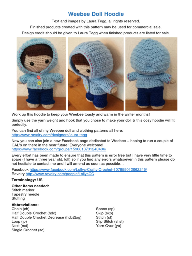 Weebee Doll - Hoodie | PDF | Crochet | Folk Art