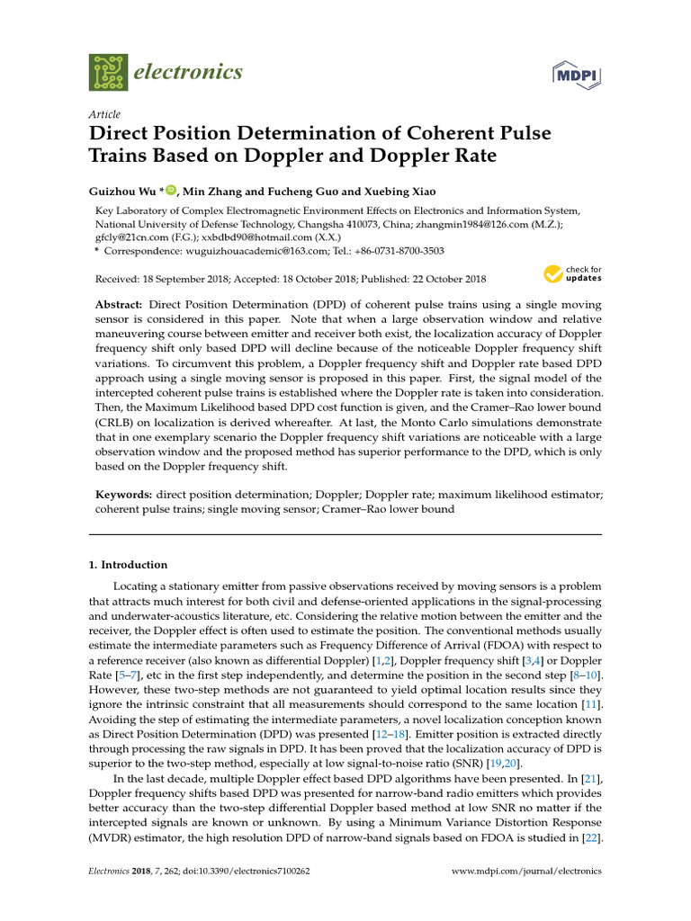 Direct Position Determination of Coherent Pulse Trains Based On Doppler and Doppler Rate | PDF ...