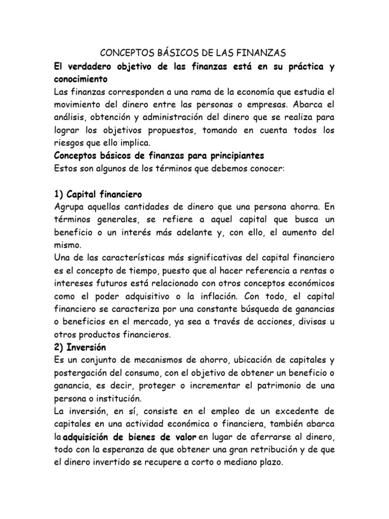 CONCEPTOS BÁSICOS DE LAS FINANZAS | PDF | Inflación | Business