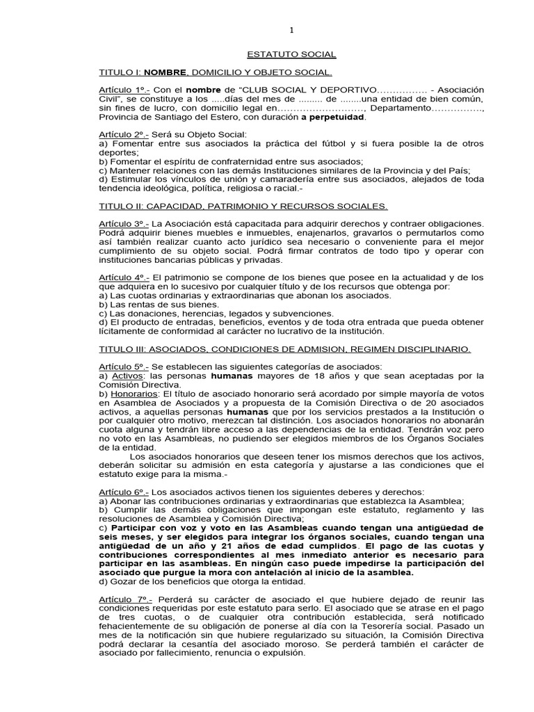 Estatuto Asoc. Civil - CLUB Modelo | PDF | Contabilidad | Quórum