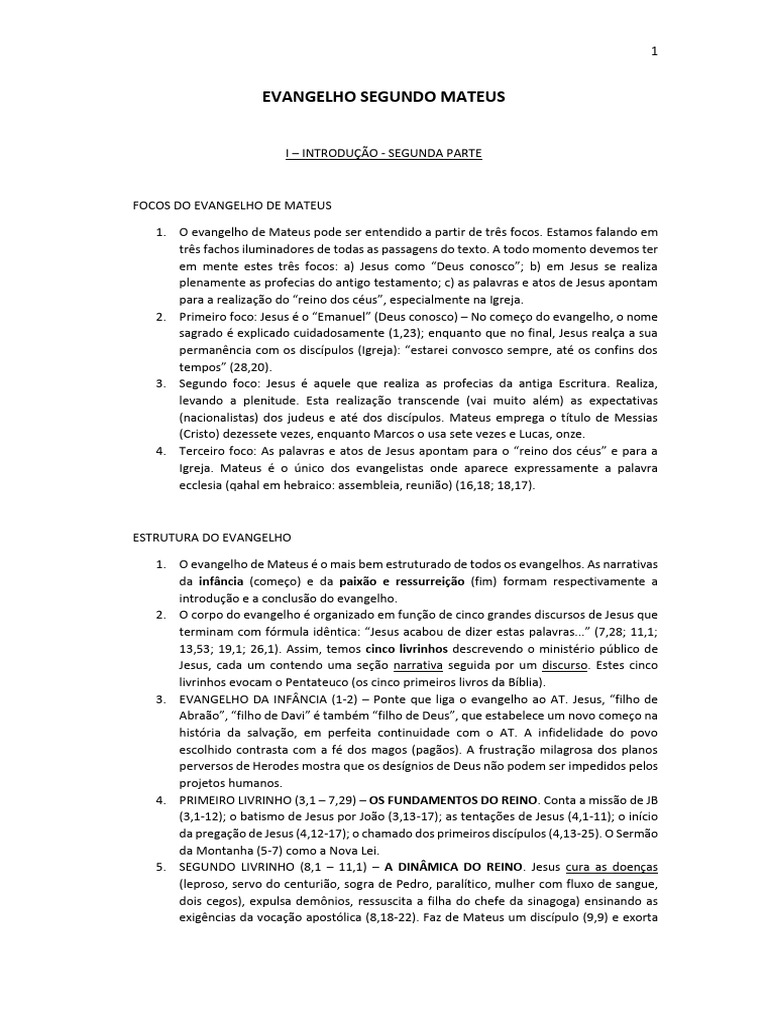 Evangelho Segundo Mateus Ii Pdf Jesus Evangelhos