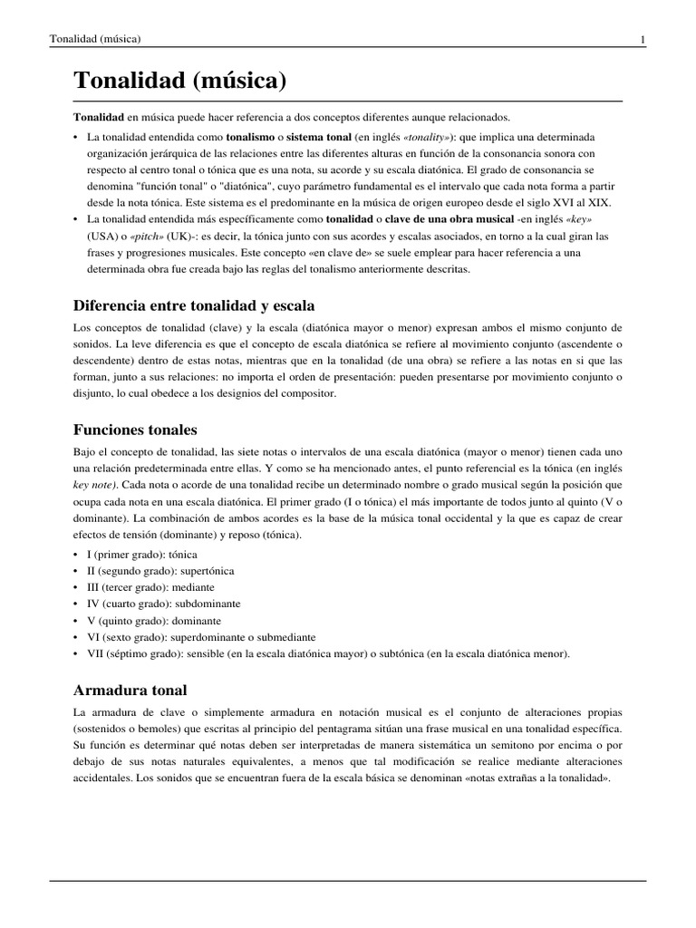 Tonalidad | PDF | Escala (música) | Musicología
