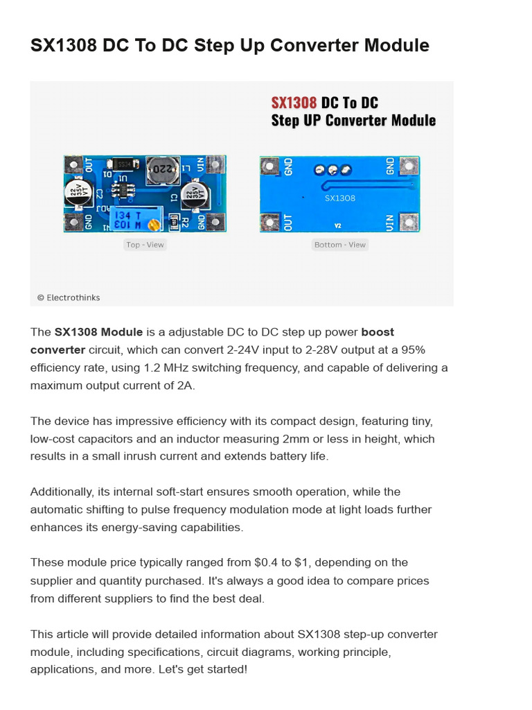 SX1308 DC To DC Step Up Converter Module | PDF | Electrical Network ...