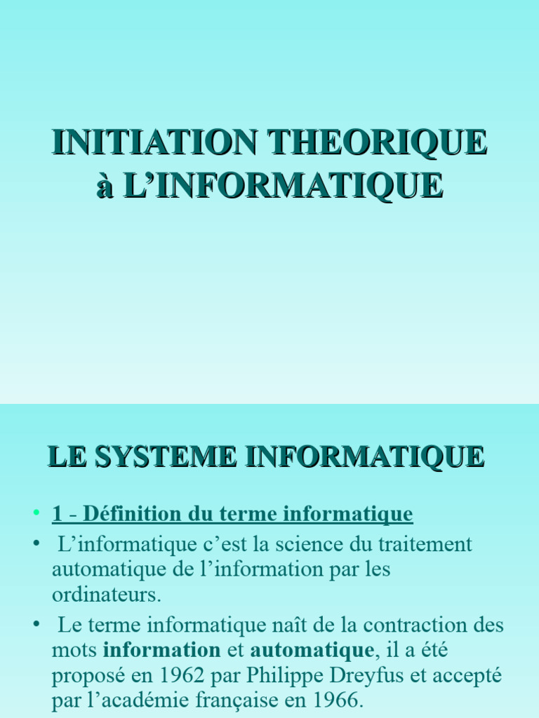 INITIATION THEORIQUE À L'INFORMATIQUE | PDF | Informatique | Mémoire (informatique)