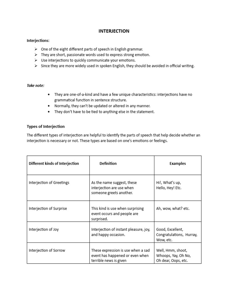 INTERJECTION - Docx Hard | PDF | Syntax | Language Mechanics