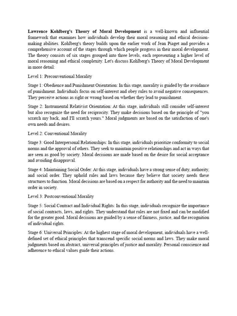 Kohlberg's Stages of Moral Development | PDF | Morality | Psychological ...