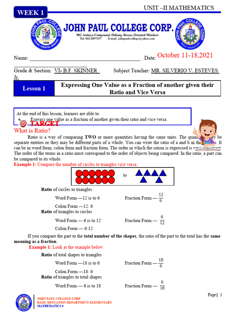 Math 6 Q.2 Module 1 | PDF | Ratio | Numbers