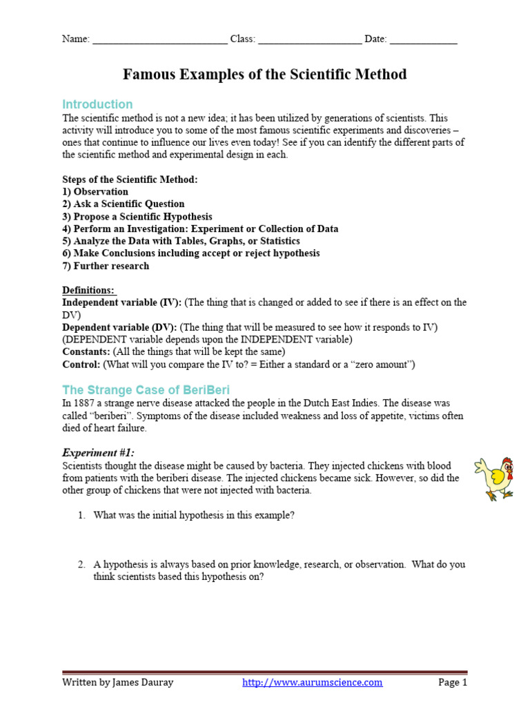 Scientific Method Lab-Famous Examples | PDF | Experiment | Scientific ...