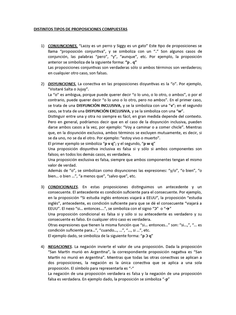 Distintos Tipos de Proposiciones Compuestas | PDF | Proposición | Si y solo si