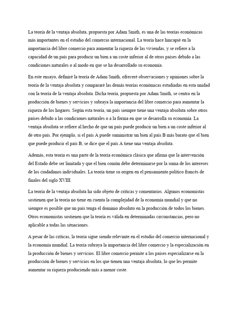 La Teoria De La Ventaja Absoluta Pdf Ventaja Comparativa Comercio 7678