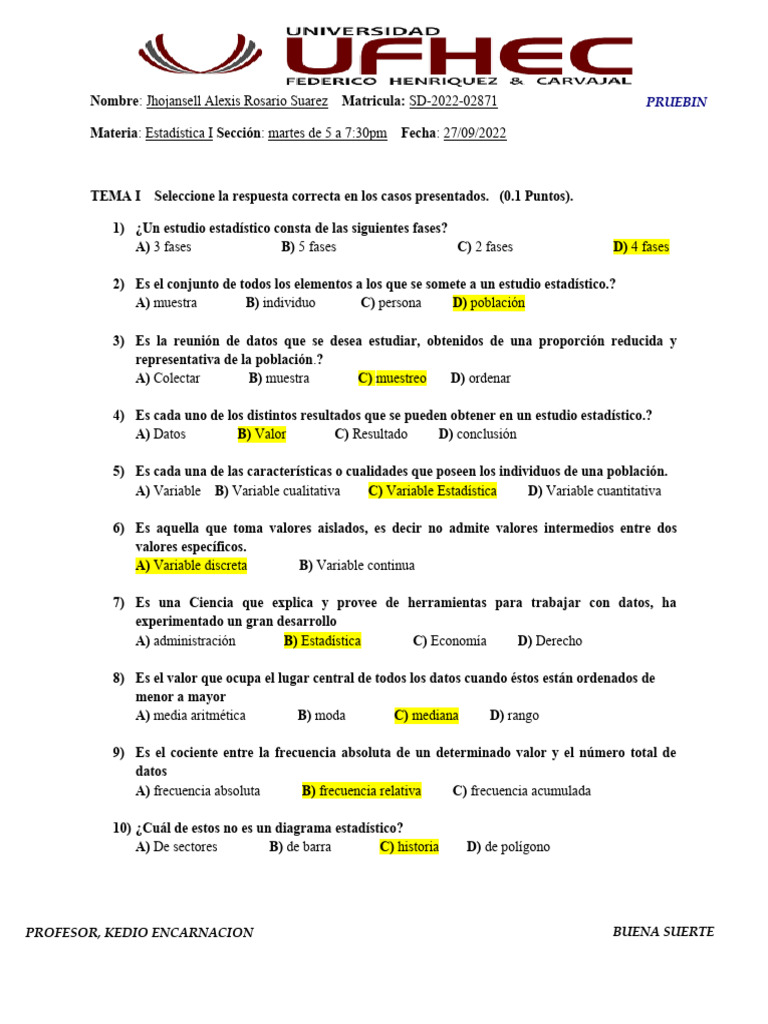 Pruebin de Estadistica 1 | PDF