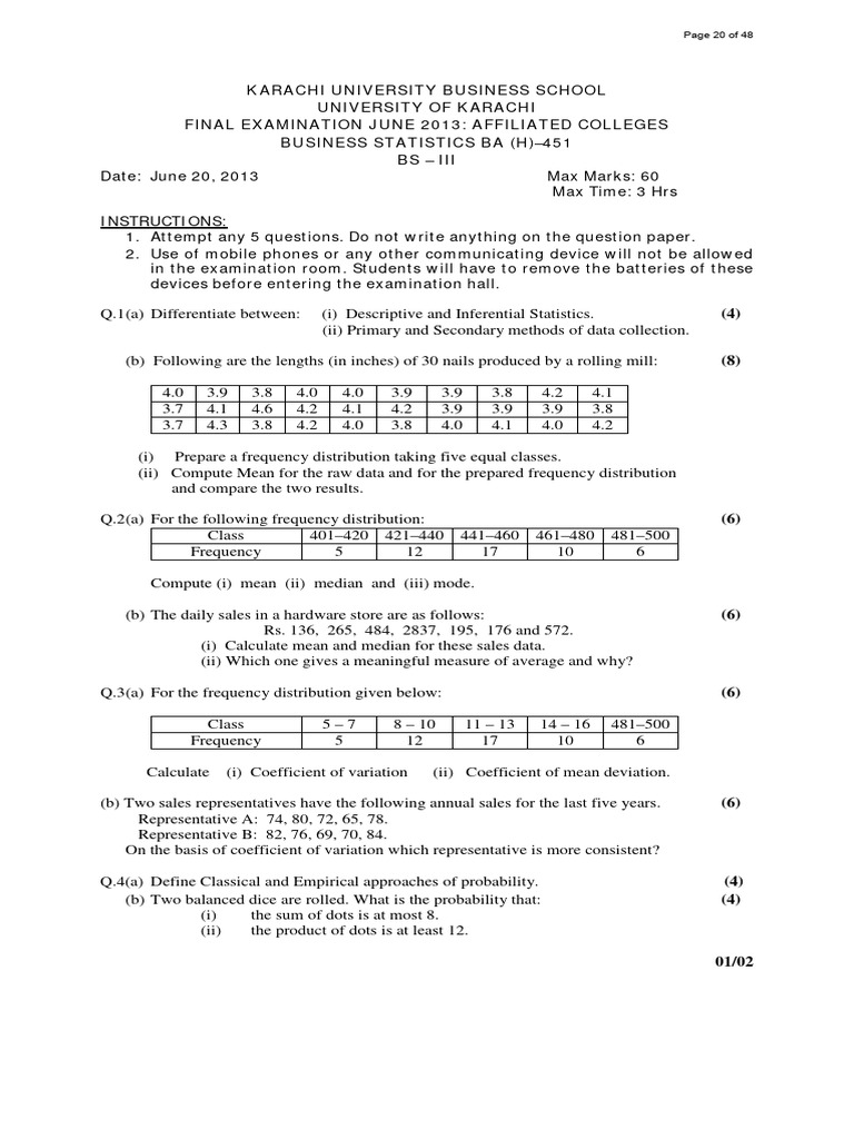 AC BS FEP Front Page Jun 2013 | PDF | Coefficient Of Variation | Regression Analysis