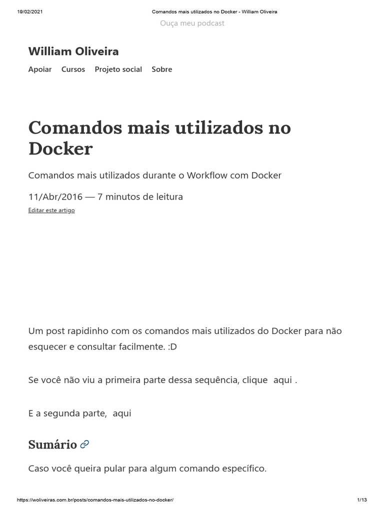 Comandos Mais Utilizados No Docker - William Oliveira | PDF | Podcast | Informática