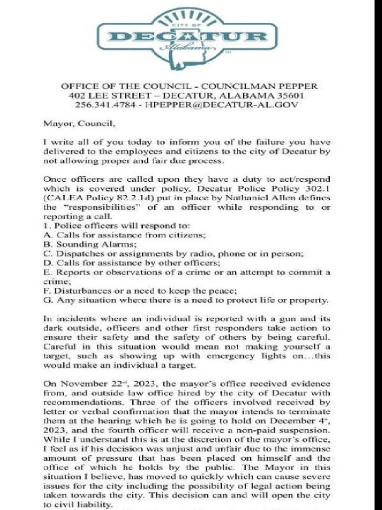 Email From Councilman Hunter Pepper | PDF