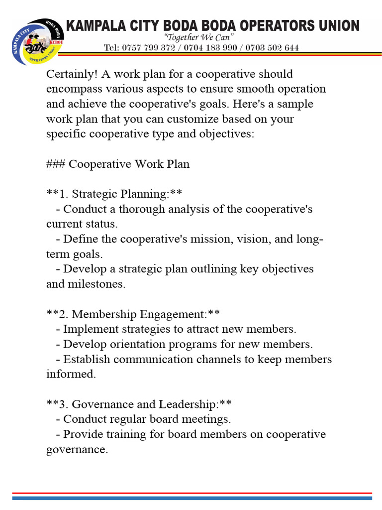 KAMPALA CITY BODA UNION Workplan | PDF | Risk Management | Regulatory ...