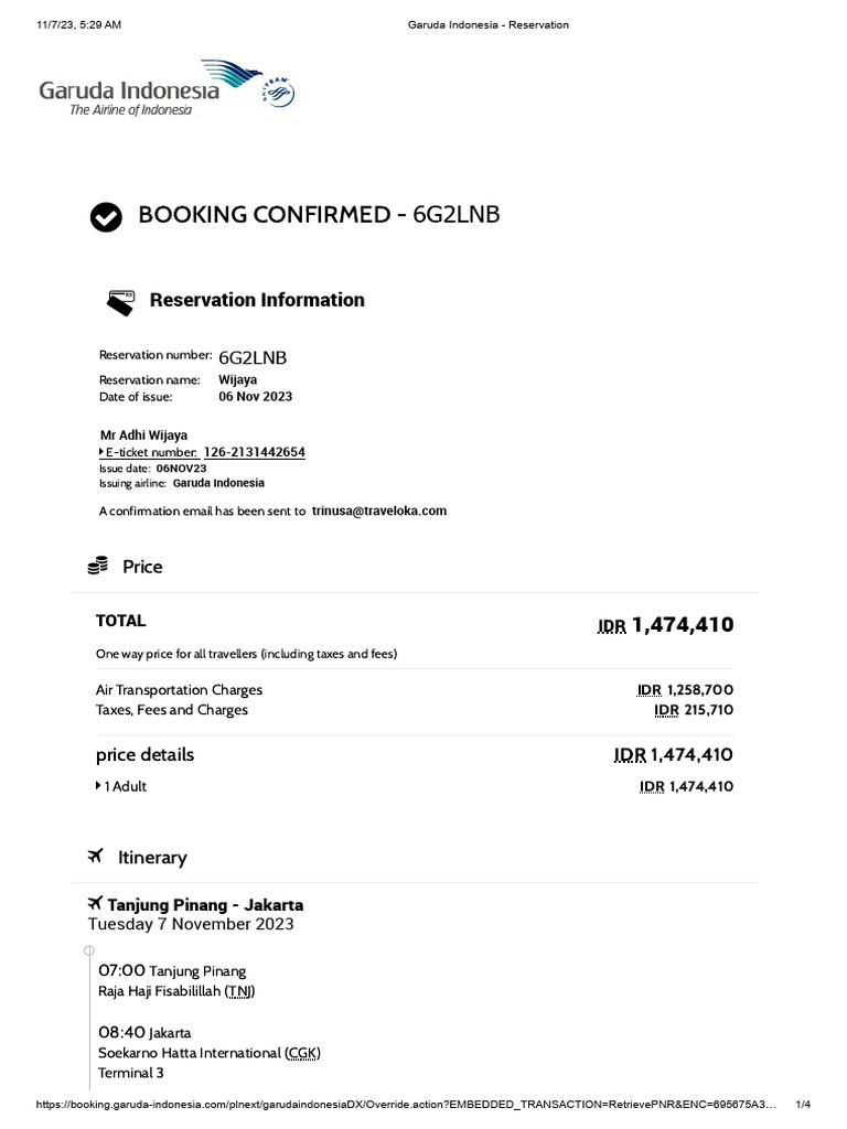 Garuda Indonesia Flight Confirmation | PDF | Aviation | Transport