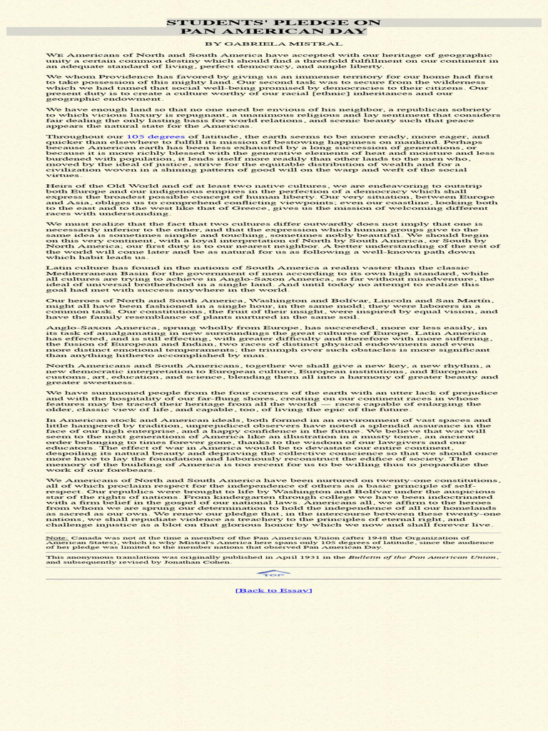Students' Pledge On Pan American Day | PDF | The United States