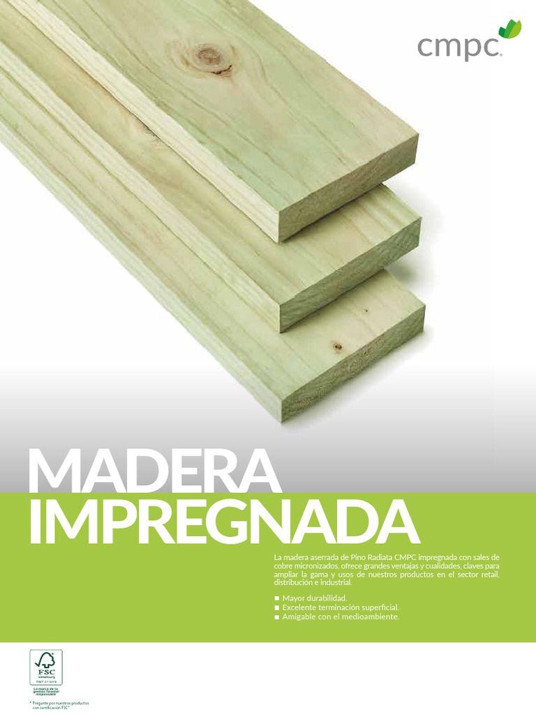 Ficha Madera Impregnada Con Cobre Micronizado CMPC | PDF | Madera | Cobre