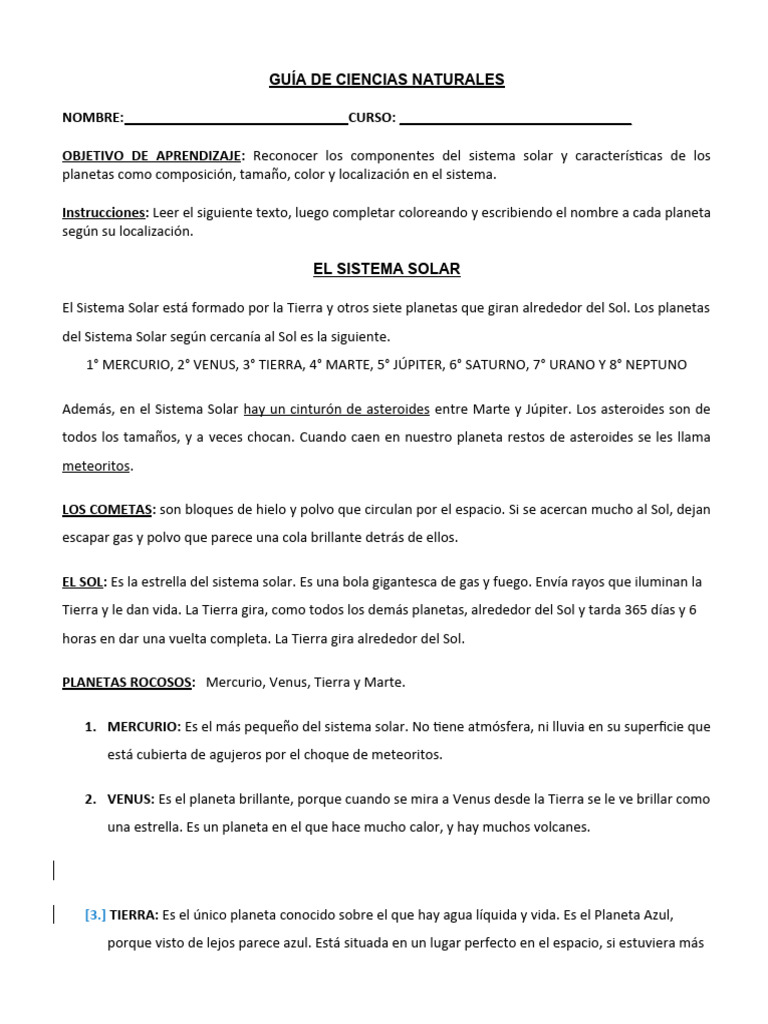 Clase 1 El Sistema Solar | PDF | Sistema solar | Planetas