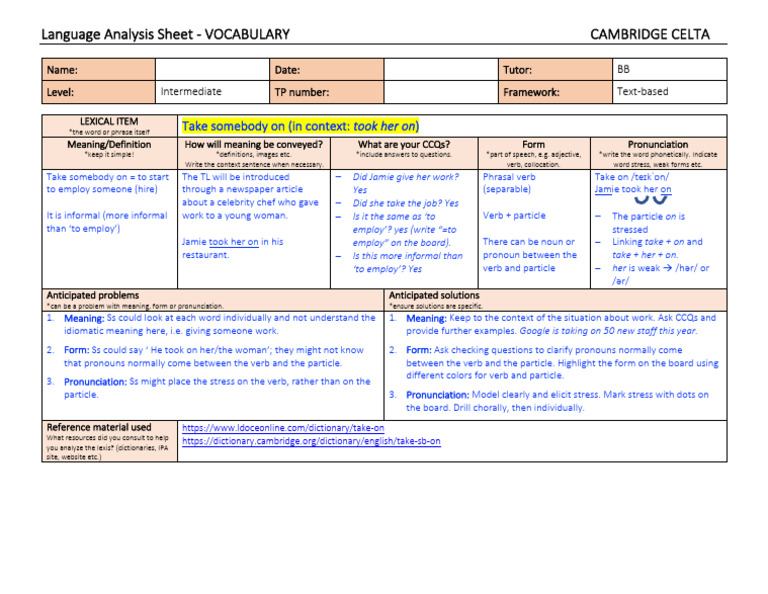 Sample La Sheet Vocab 2021 | PDF | Verb | Word