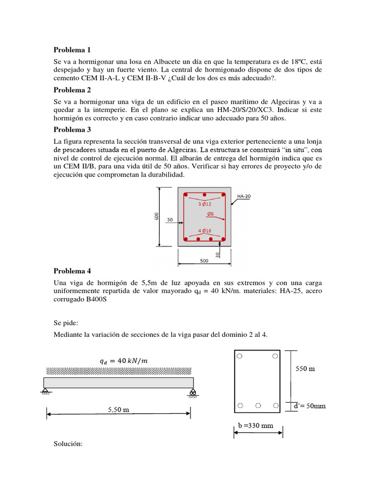 Problemas Resueltos y Por Resolver | Descargar gratis PDF | Concreto reforzado | Viga (Estructura)