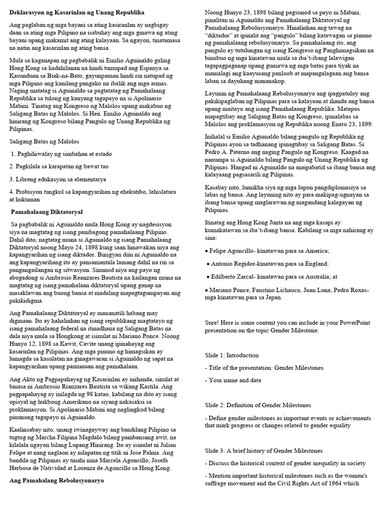 Deklarasyon NG Kasarinlan NG Unang Republika | PDF