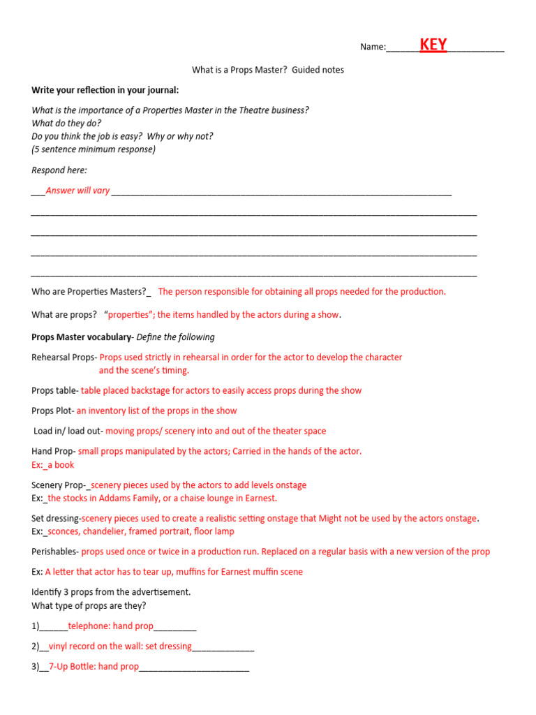 What Is A Props Guided Notes Key | PDF | Actor | Entertainment