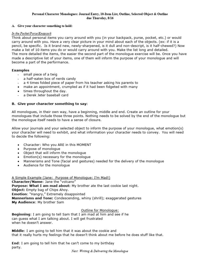 Character Monologue Creation Guide | PDF | Language Arts & Discipline