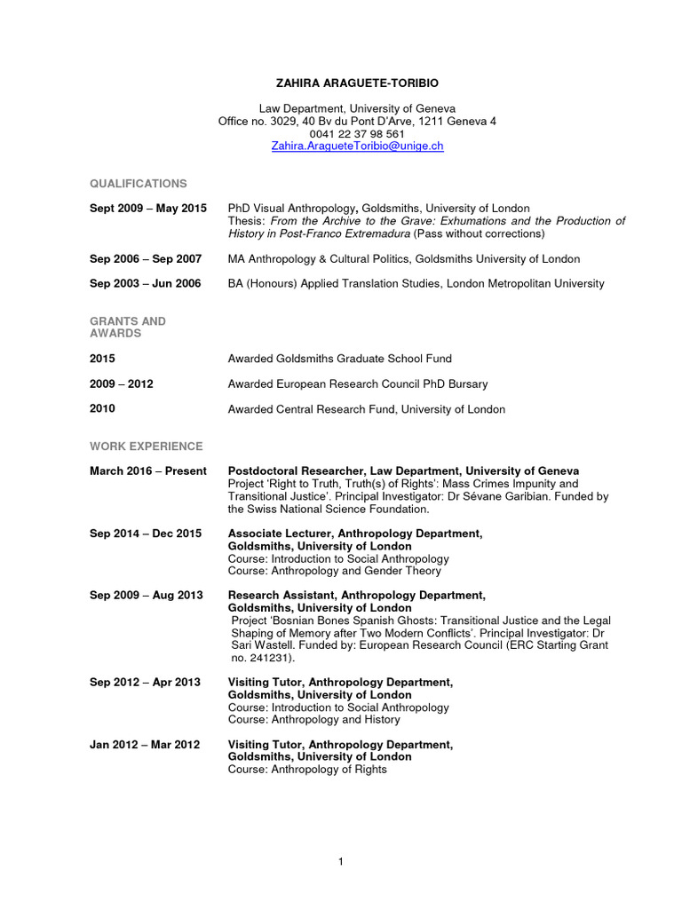 CV Zahira Araguete Subtierro 1 | PDF | Anthropology | Science
