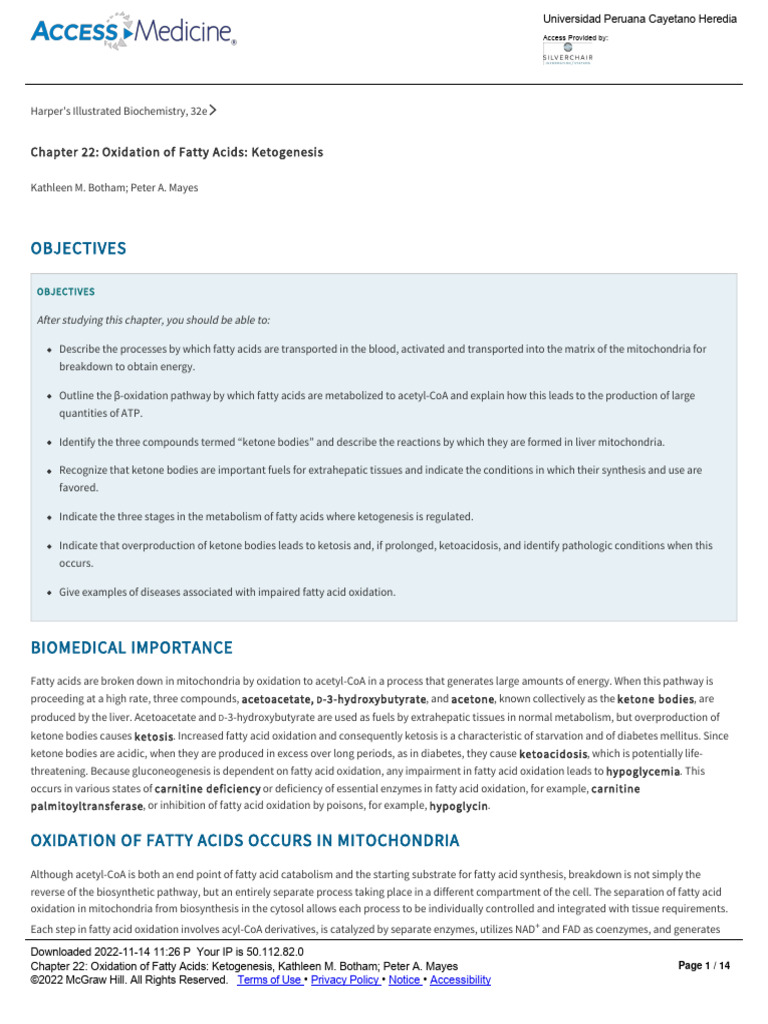 Chapter 22 - Oxidation of Fatty Acids - Ketogenesis | PDF | Ketosis ...