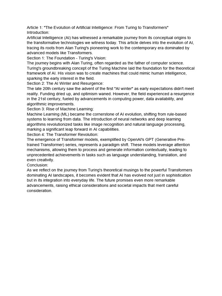 AI Evolution: Turing to Transformers | PDF