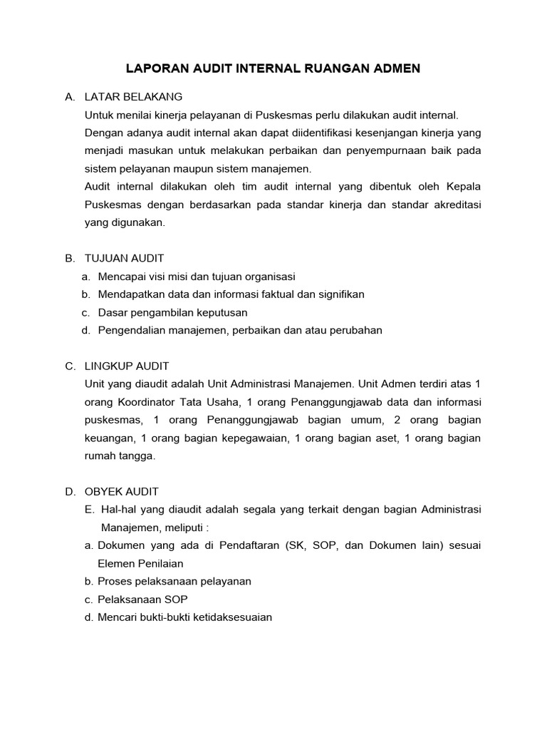 Audit Internal Puskesmas: Kinerja Admen | PDF | Bisnis