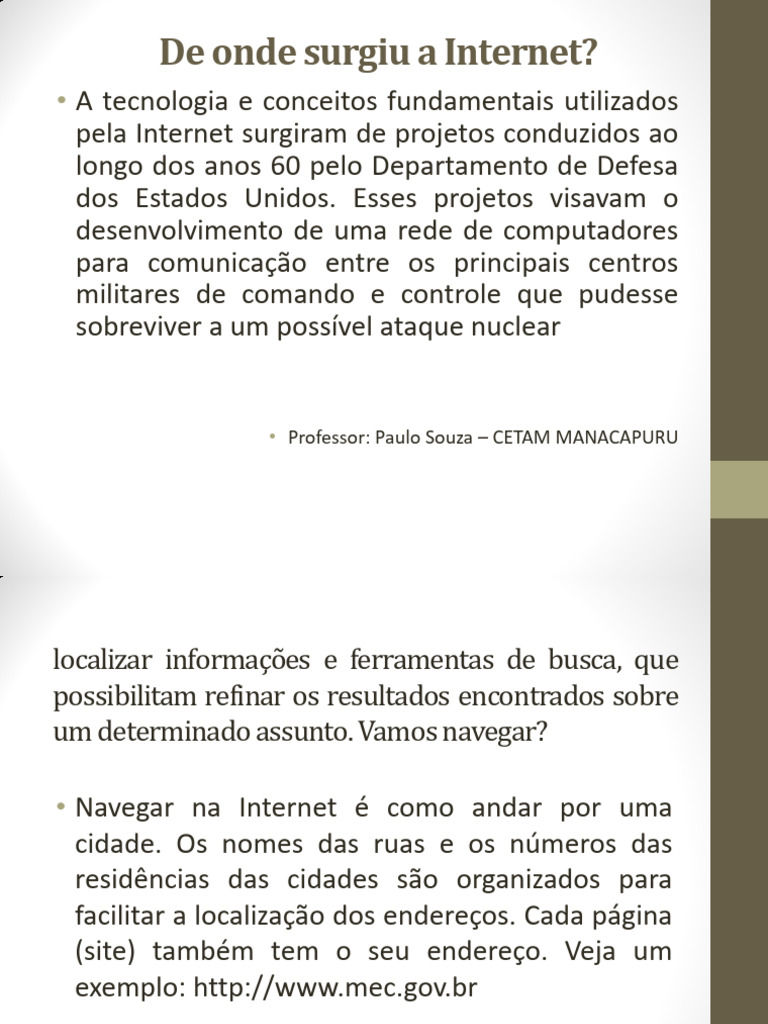 Resumo INTERNET | PDF | Rede mundial de computadores | Internet e Web