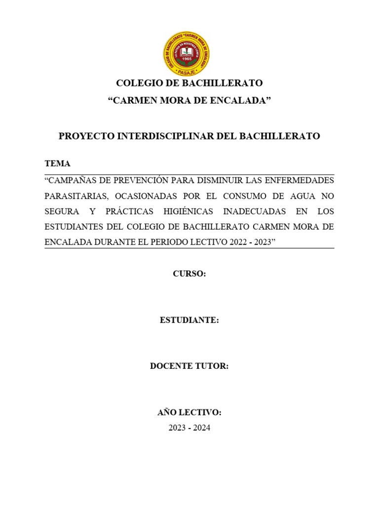 Formato Del Proyecto de Bachillerato | PDF | Cognición | Science