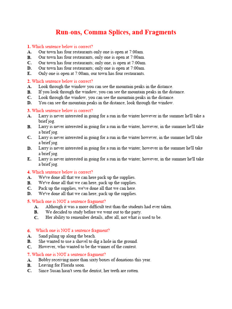 Run-Ons Comma Splices & Fragments | PDF | Syntax | English Grammar