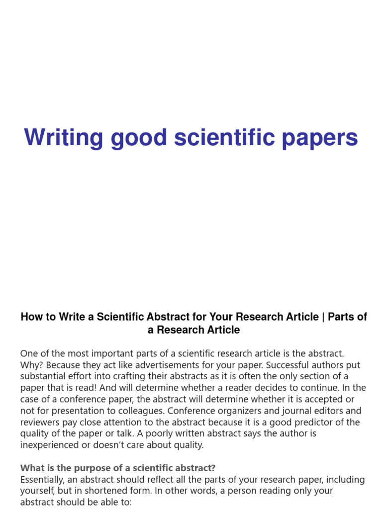 Writing Good Scientific Papers (Tambien Sobre El Abstract) | PDF ...