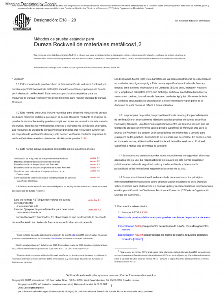 Astm E18 2020 PDF Free | PDF | Dureza | Cobre