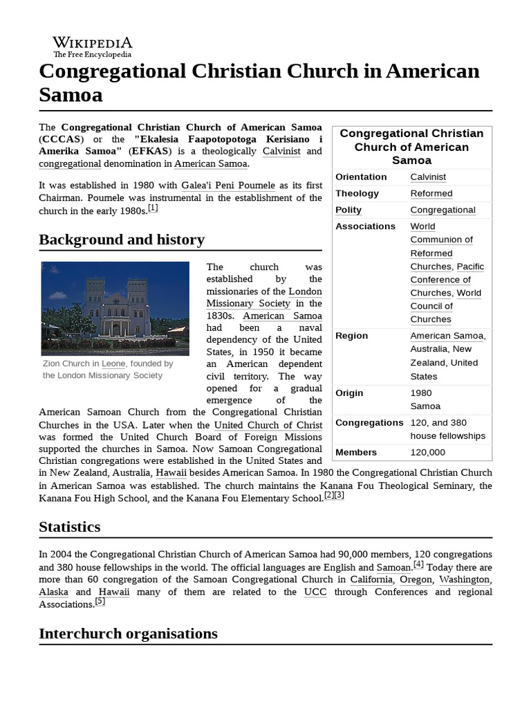 Congregational Christian Church of American Samoa | PDF | Protestant ...