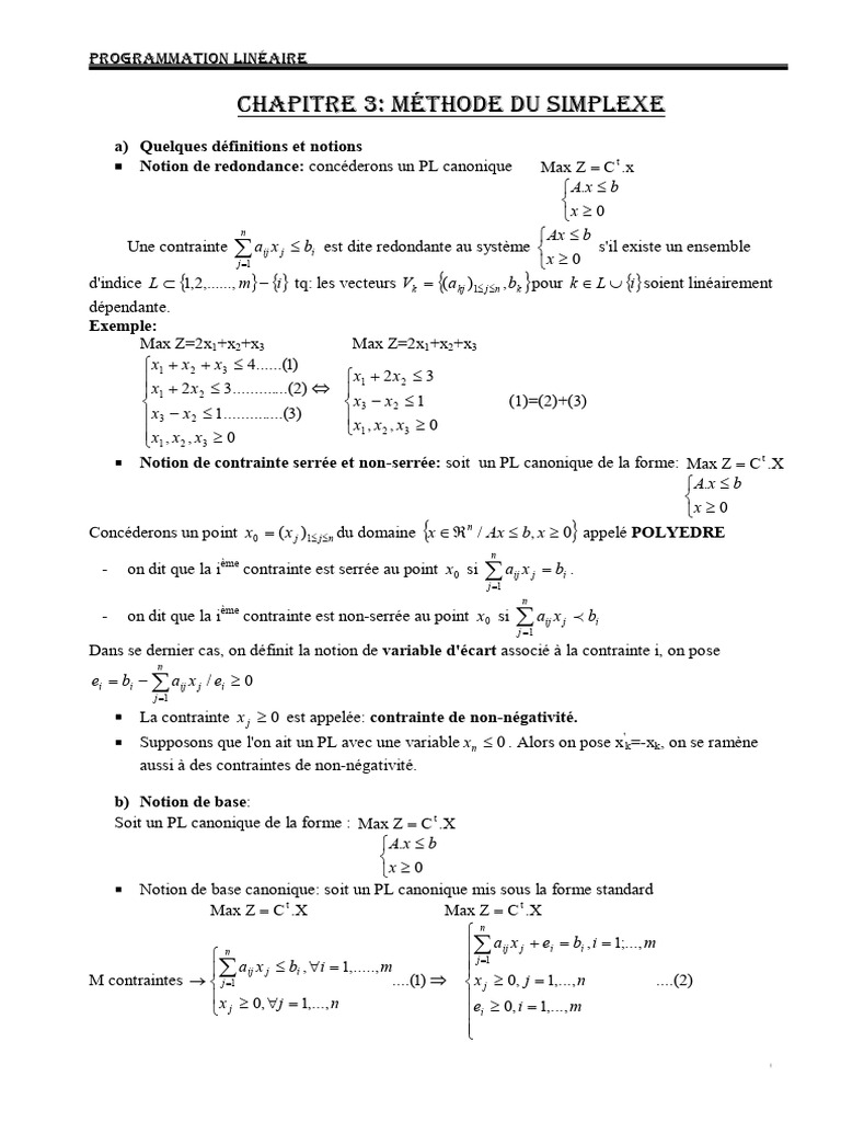 Cours PL Chapitre 3; Methode du Simpك | PDF | Optimisation linéaire | Informatique