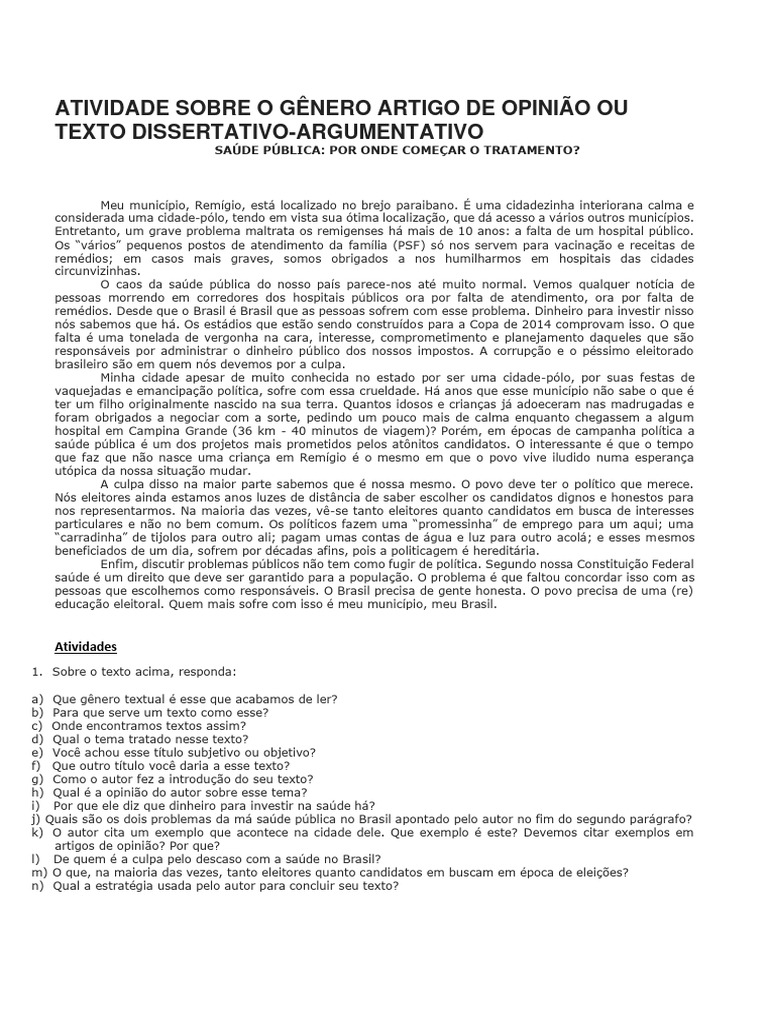 Atividade Artigo de Opinião COM GABARITO | Download grátis PDF | Autor ... Atividade Artigo de Opinião COM GABARITO | Download grátis PDF | Autor ...