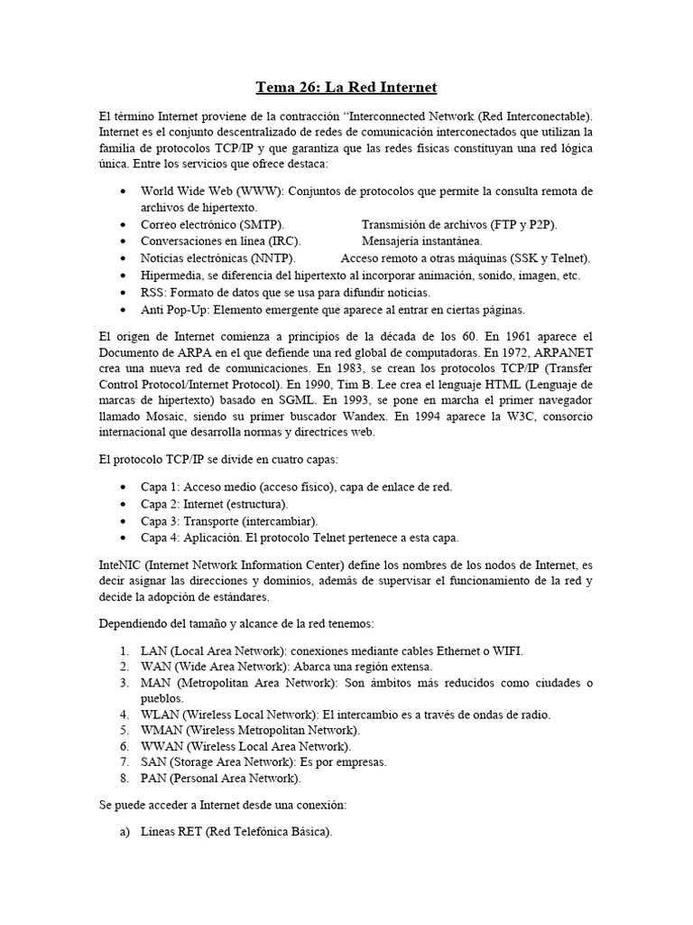 Tema 26. La Red Internet | PDF | Internet | Red de computadoras