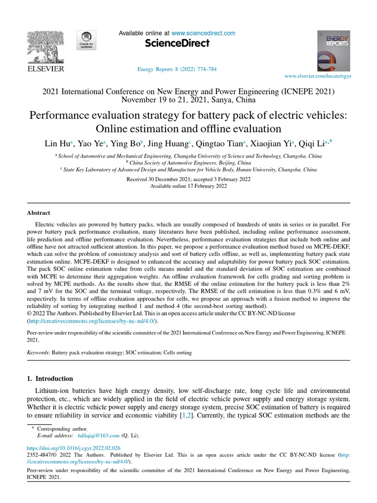Hu, 2021 - Performance Evaluation Strategy For Battery Pack of Electric ...