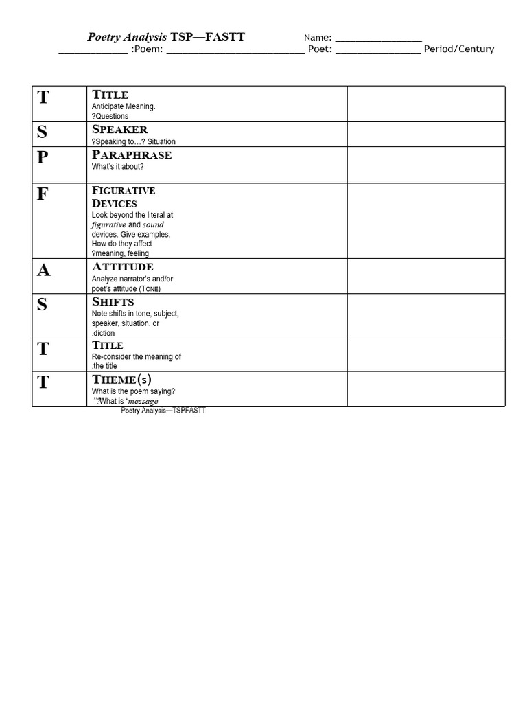 TSP-FASTT Poetry Analysis Framework | PDF | Poetry | General Fiction