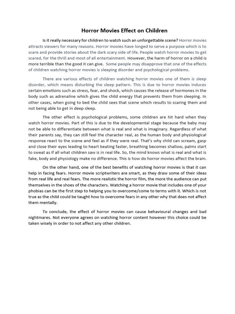 Horror Movies' Impact on Kids | PDF | Horror Films | Mental Disorder