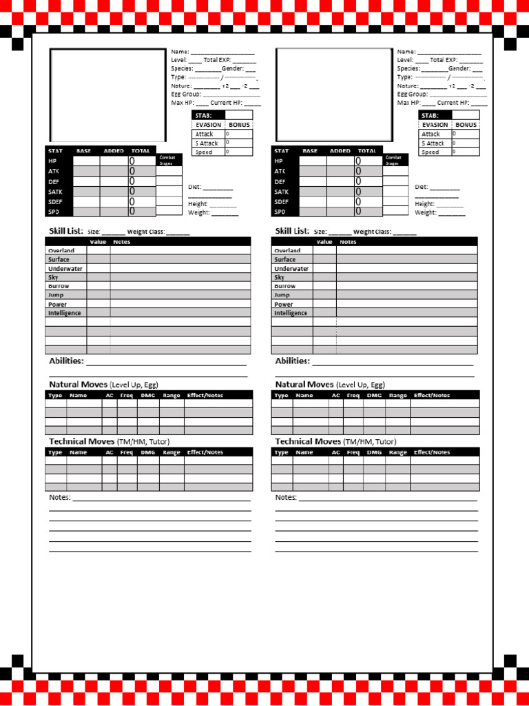 Pokemon Sheet Form Fillable | PDF