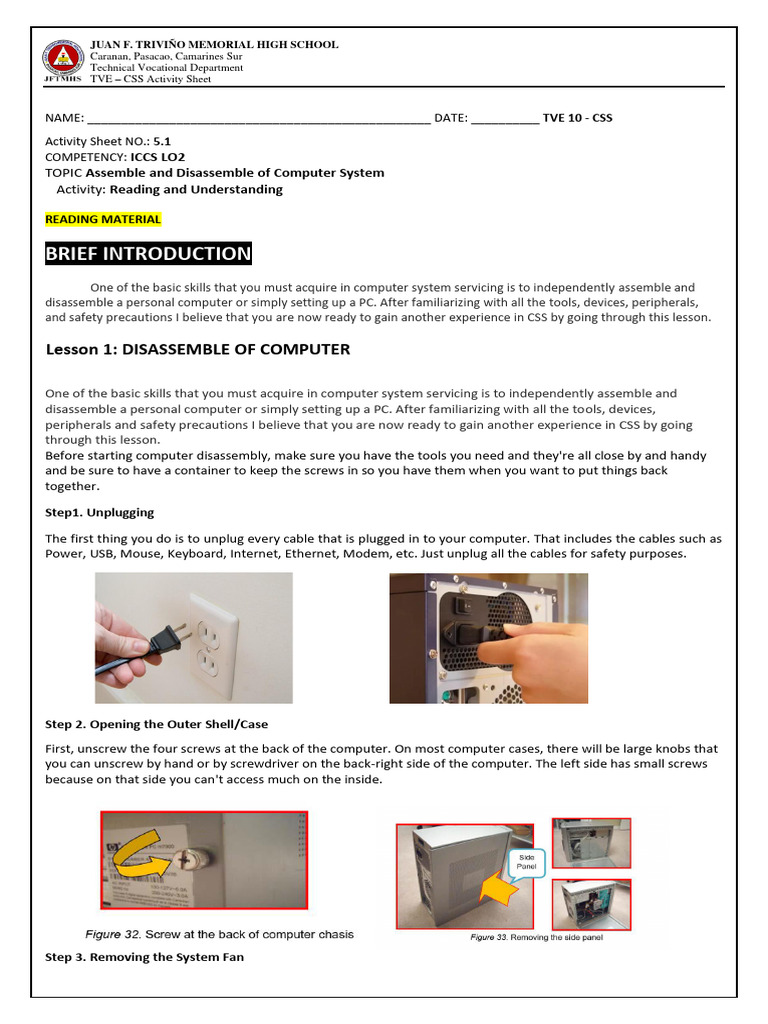 Activity Sheet 5.1 - Disassemble Computer System | Download Free PDF | Electrical Connector ...