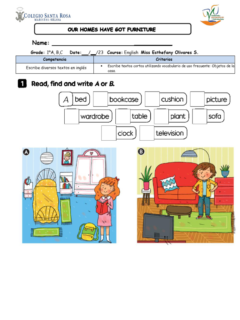 Worksheet Furniture Vocabulary | PDF