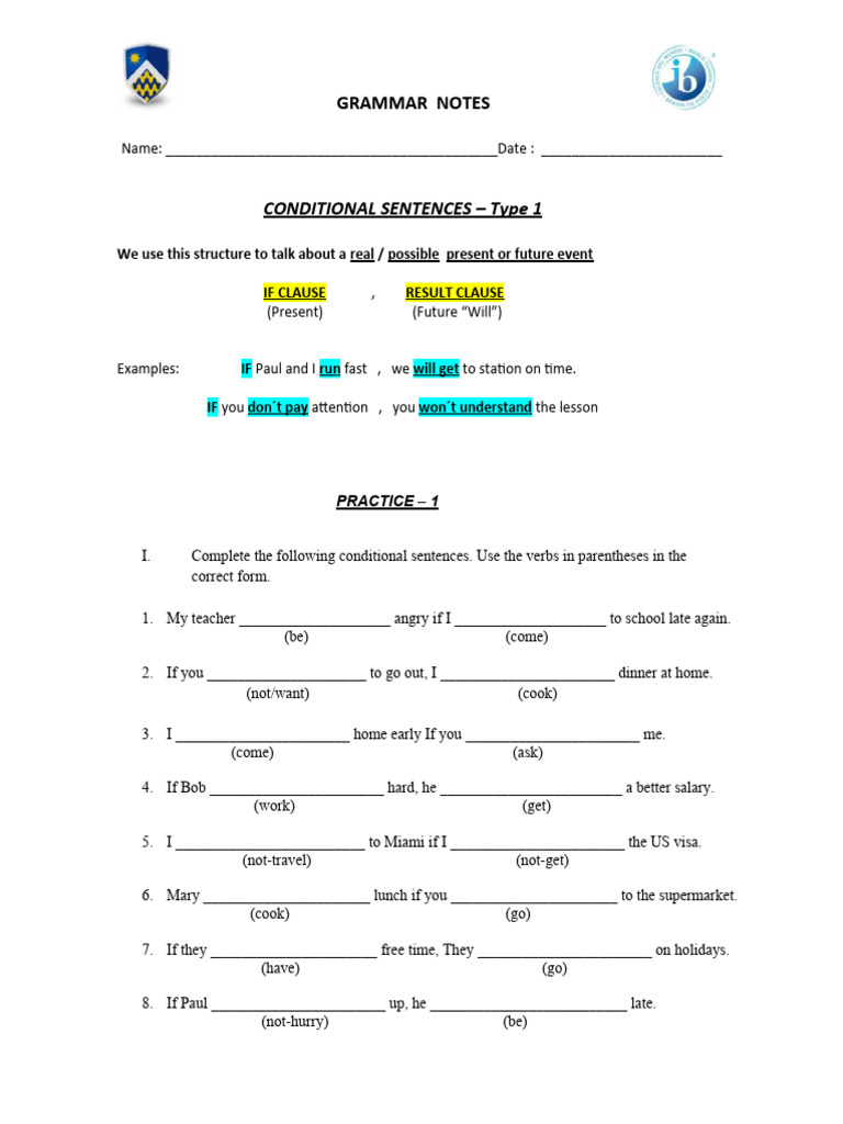 6th Conditional Sentences Type 1 | Download Free PDF | Sentence (Linguistics) | Cognitive Science